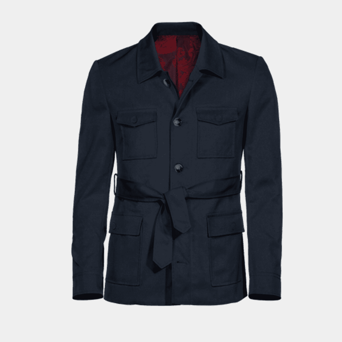 Waterproof Collared blue cotton Field jacket with belt