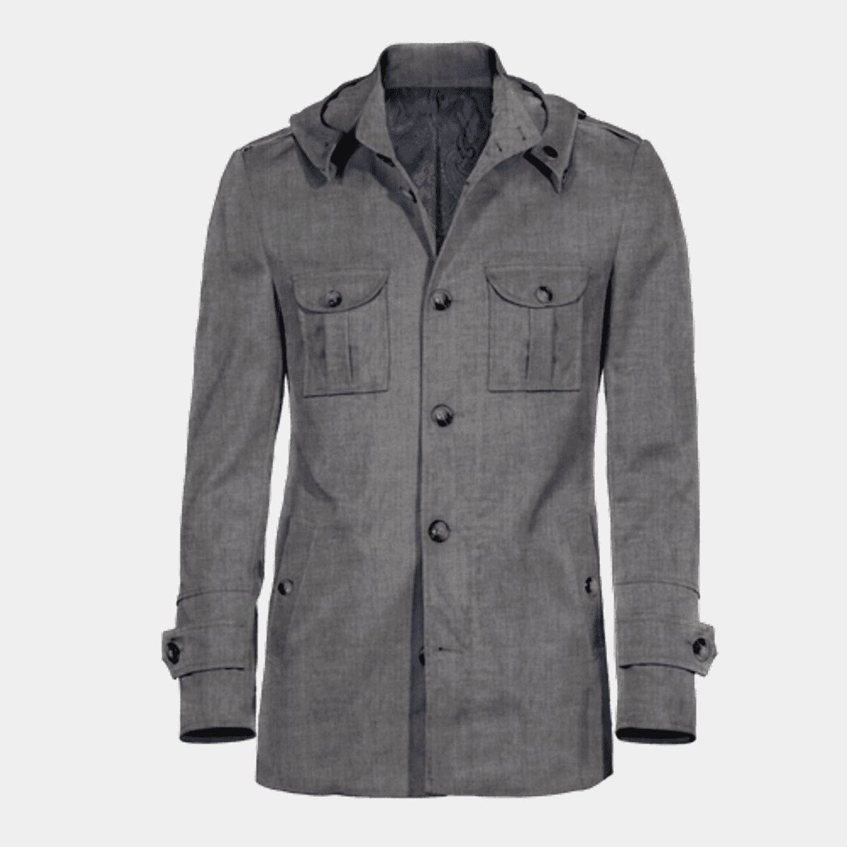 Gray linen Field jacket with detachable hood