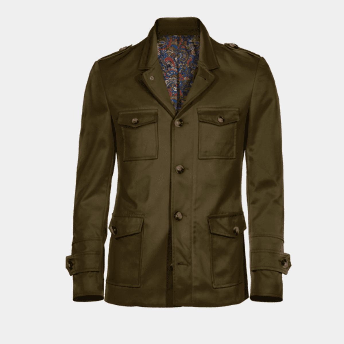 Veste saharienne verte à revers slim fit avec épaulettes