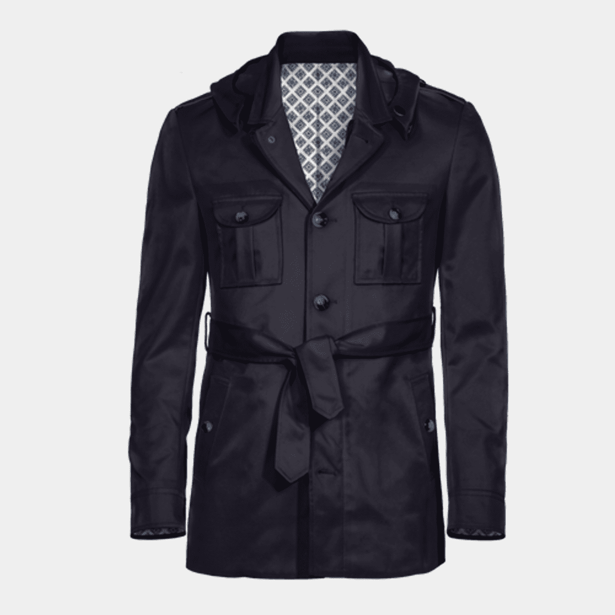Lapeled Navy Blue Field jacket with detachable hood