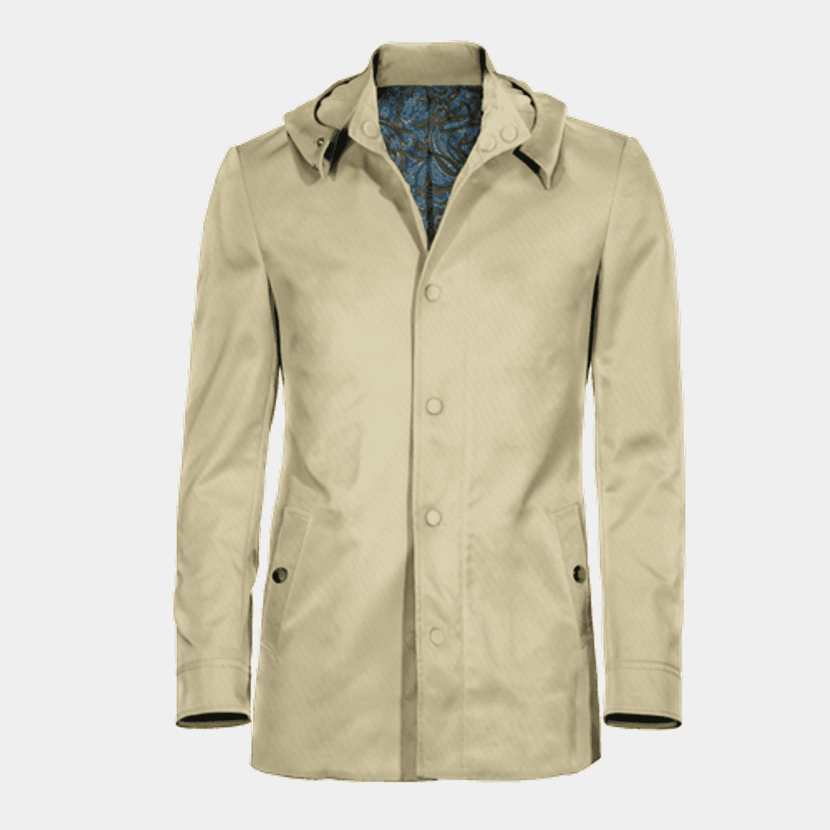 Beige military field jacket with detachable hood