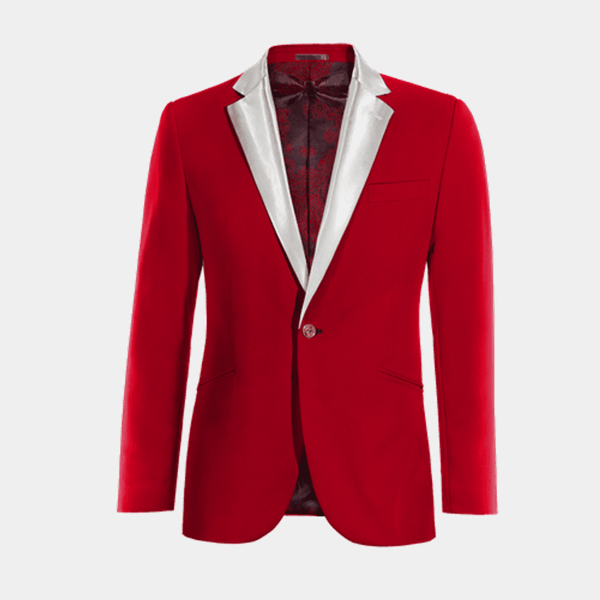 Intense red slim fit one button Tuxedo Jacket with customized threads