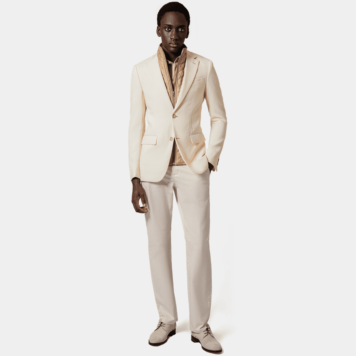 Cream wrinkle-free year-round Suit Jacket with customized threads with ...