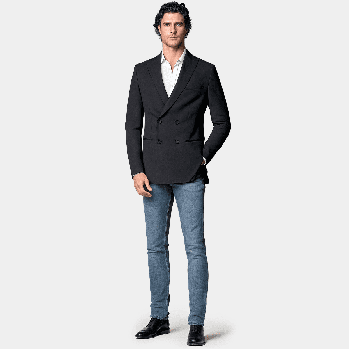 Black Merino Wool double breasted Jacket