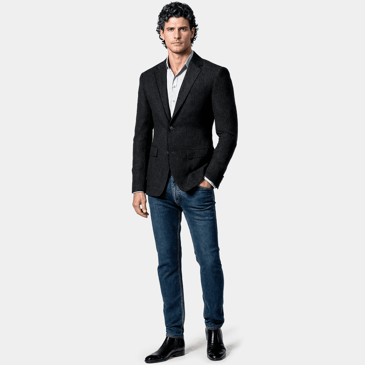 Veste noire en velours côtelé slim fit