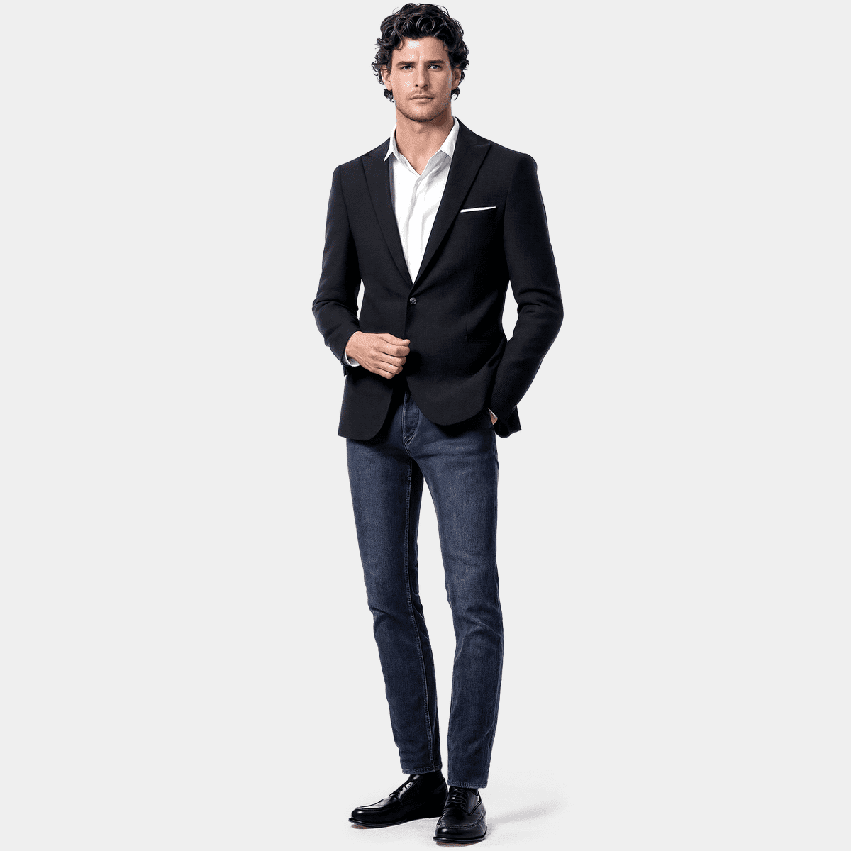 Black stretch peak lapel Blazer with handkerchief