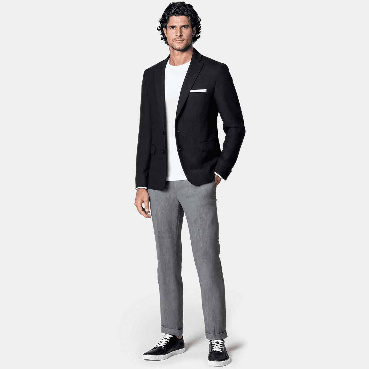Black stretch unlined Blazer with handkerchief