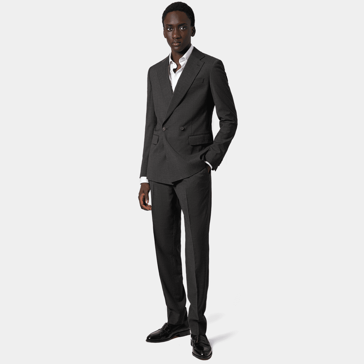 Charcoal stretch 2 buttons double breasted Jacket