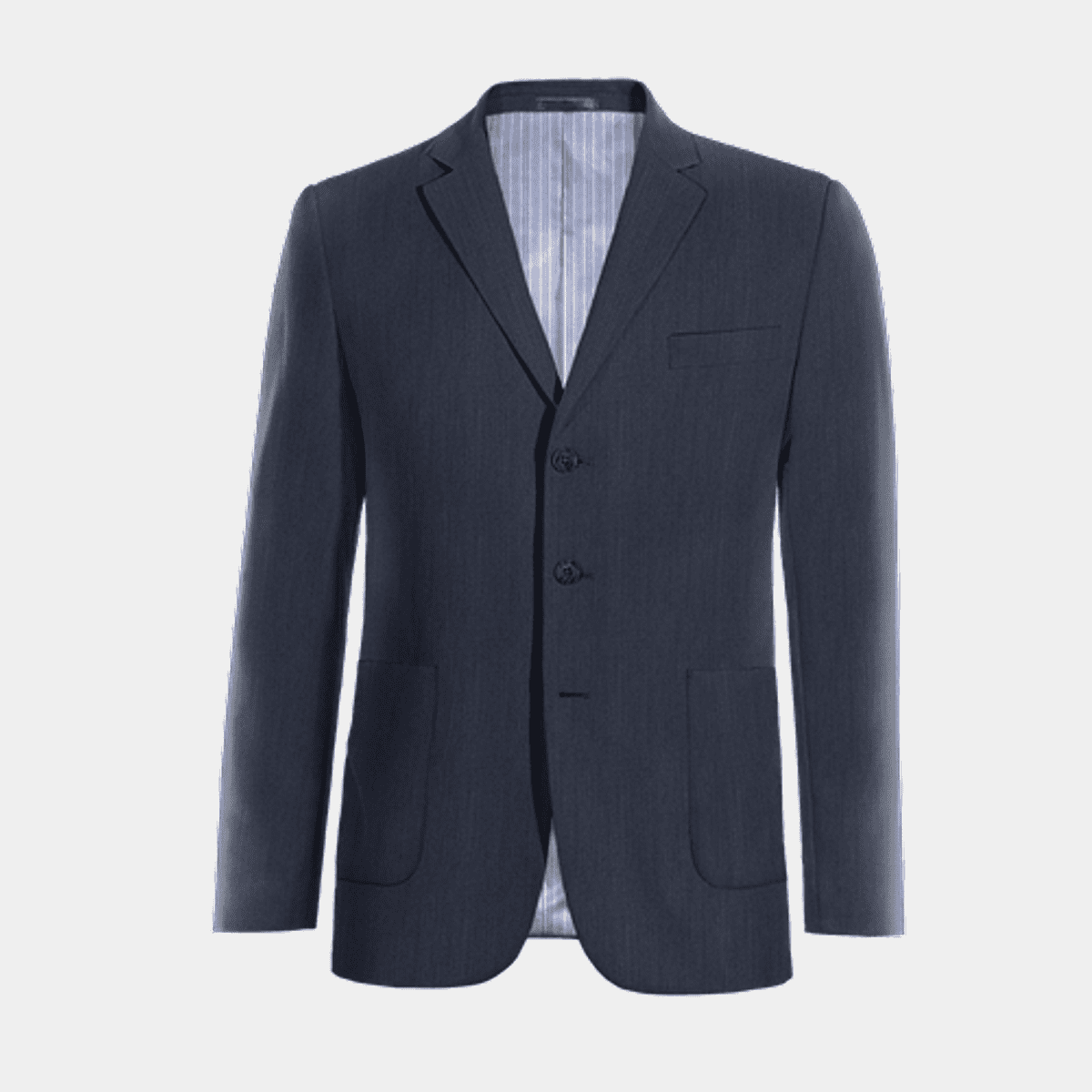 Navy blue linen essential three buttons Blazer with patched pockets
