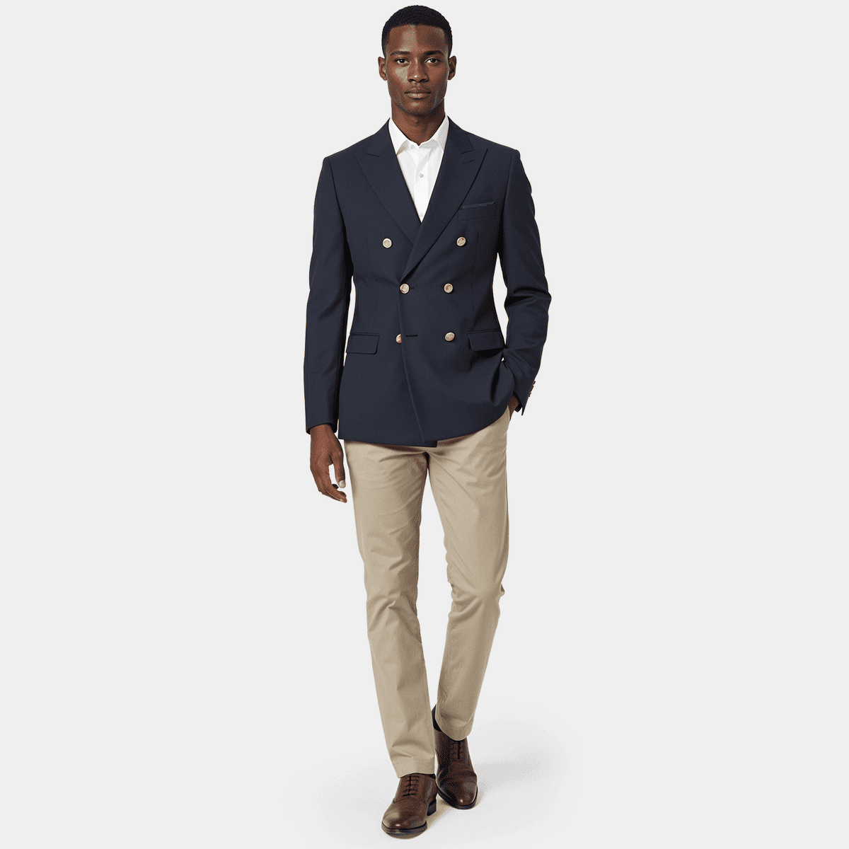 Navy blue super 100s double breasted Jacket with a pocket square