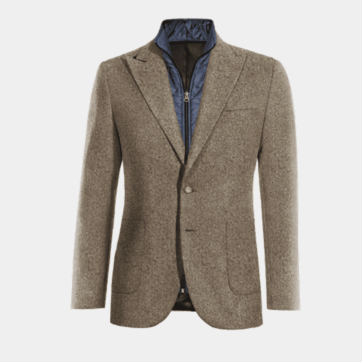 Hellbrauner Donegal Tweed Sakko mit Ellenbogen-Patches veränderbare Weste