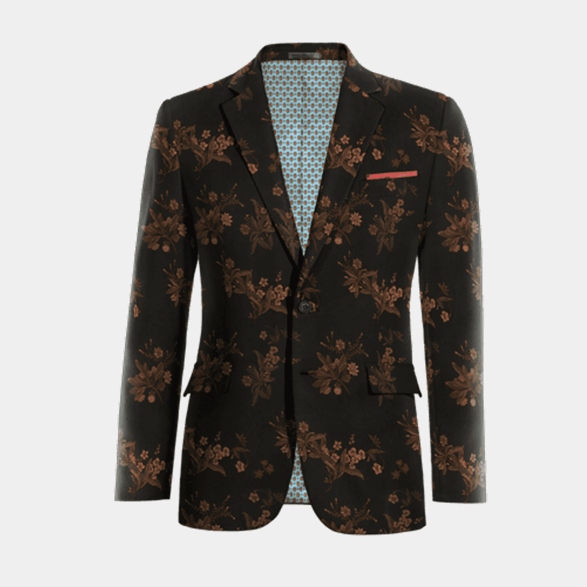 Black floral jacquard slim fit Blazer with handkerchief