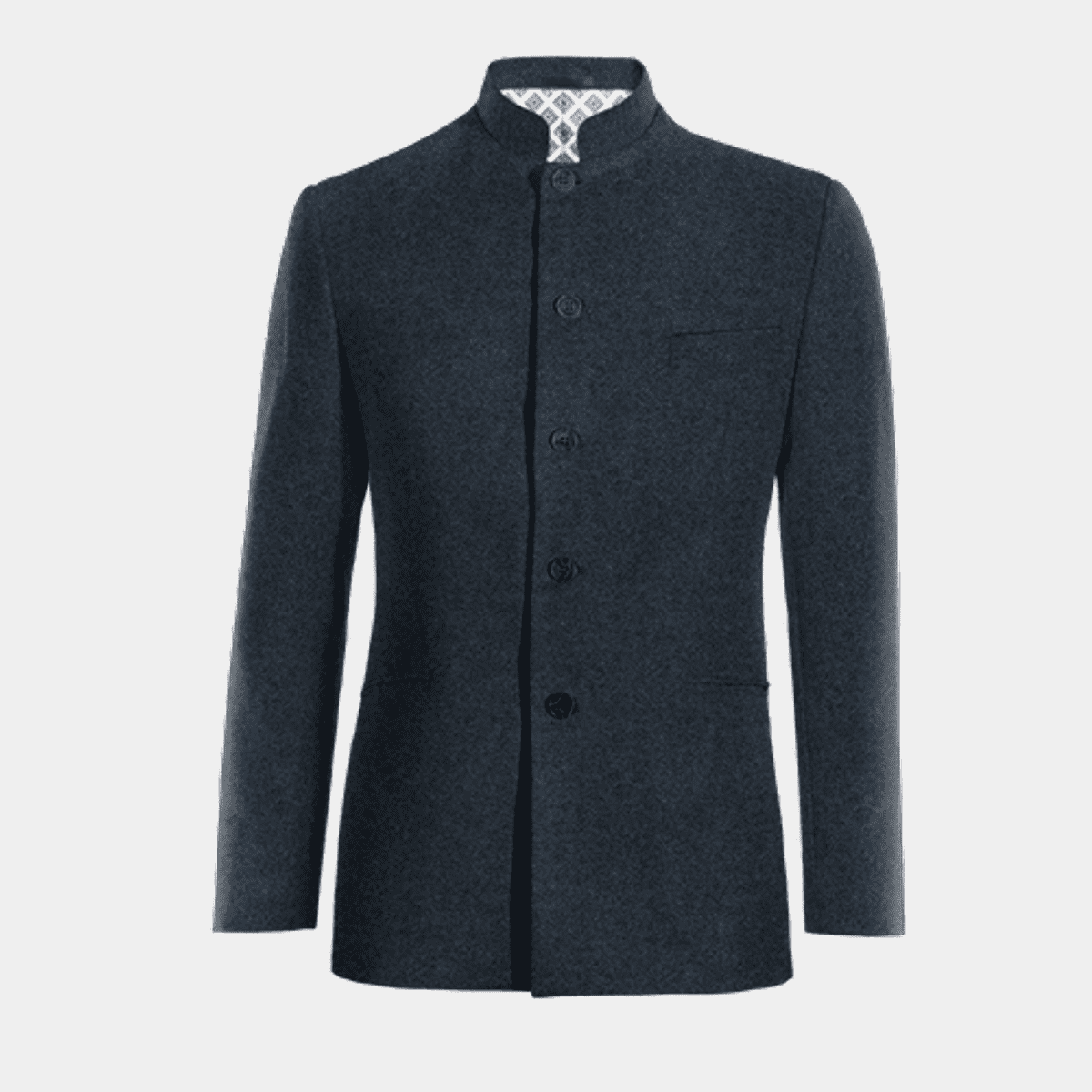 Navy blue donegal tweed collarless Jacket