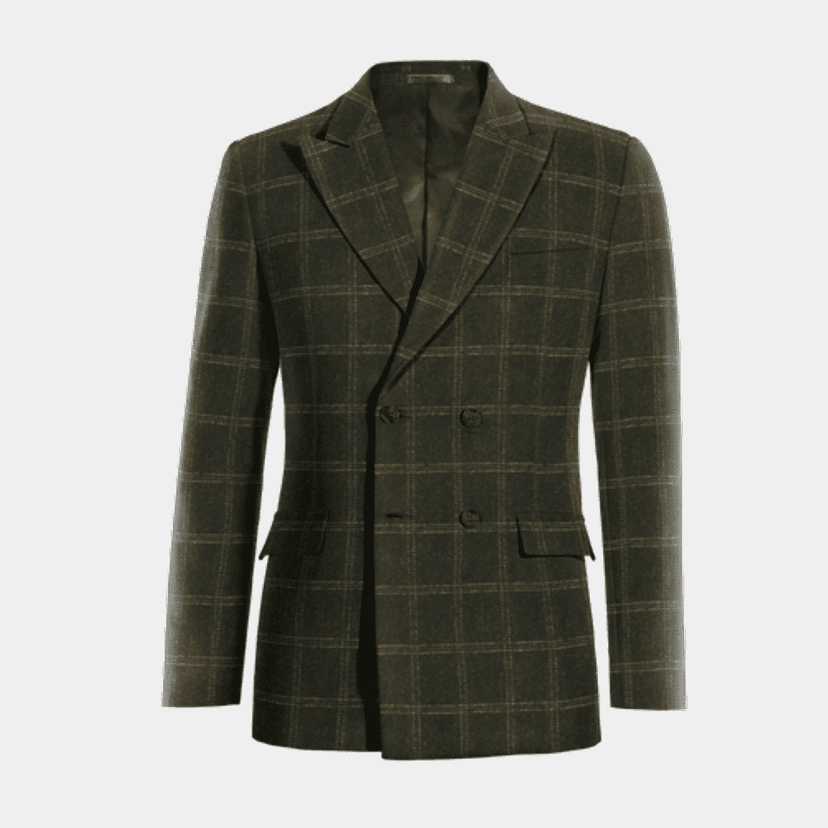 Forest green windowpane tweed double breasted Suit Jacket
