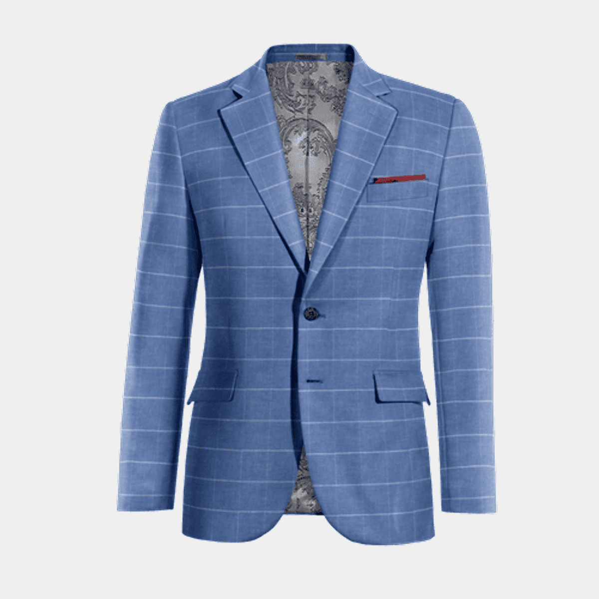 Electric blue windowpane lightweight linen-cotton Blazer with handkerchief