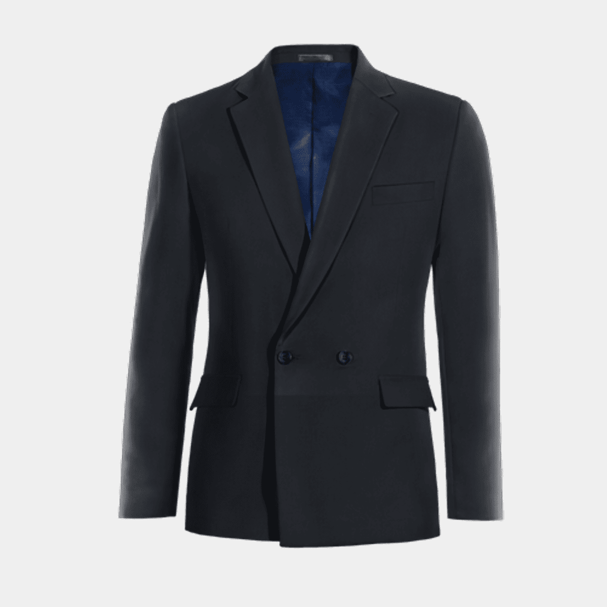 Dark blue wrinkle-free stretch super 100s Pure wool double-breasted Jacket