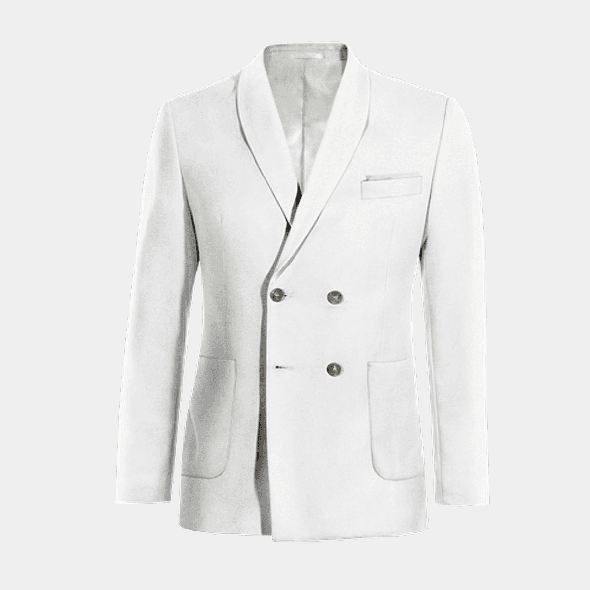 All white linen four buttons double breasted Jacket with a pocket square