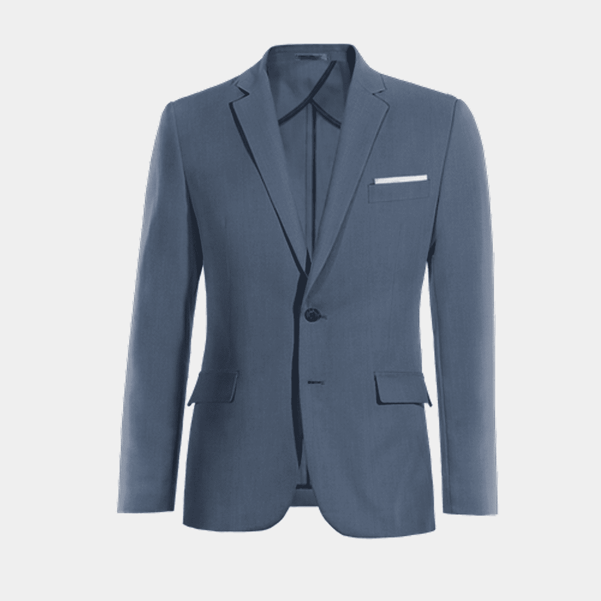 Steel blue year-round unlined Suit Jacket with pocket square