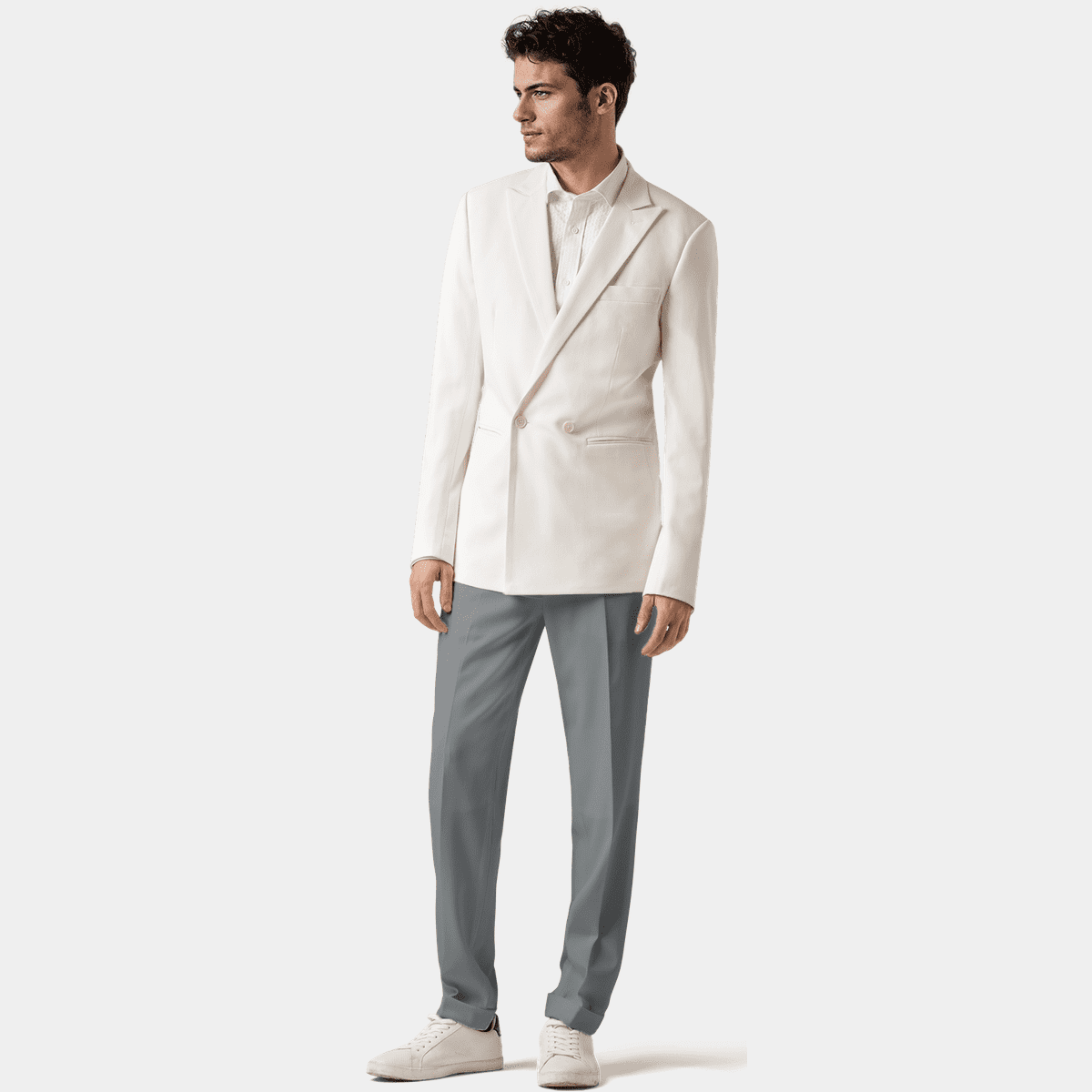 Ivory stretch 2-buttons double-breasted Jacket