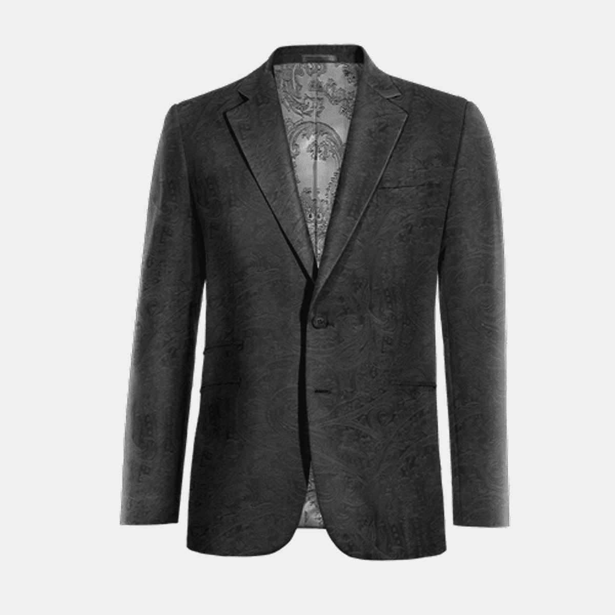 Onyx black paisley velvet wide lapel Jacket