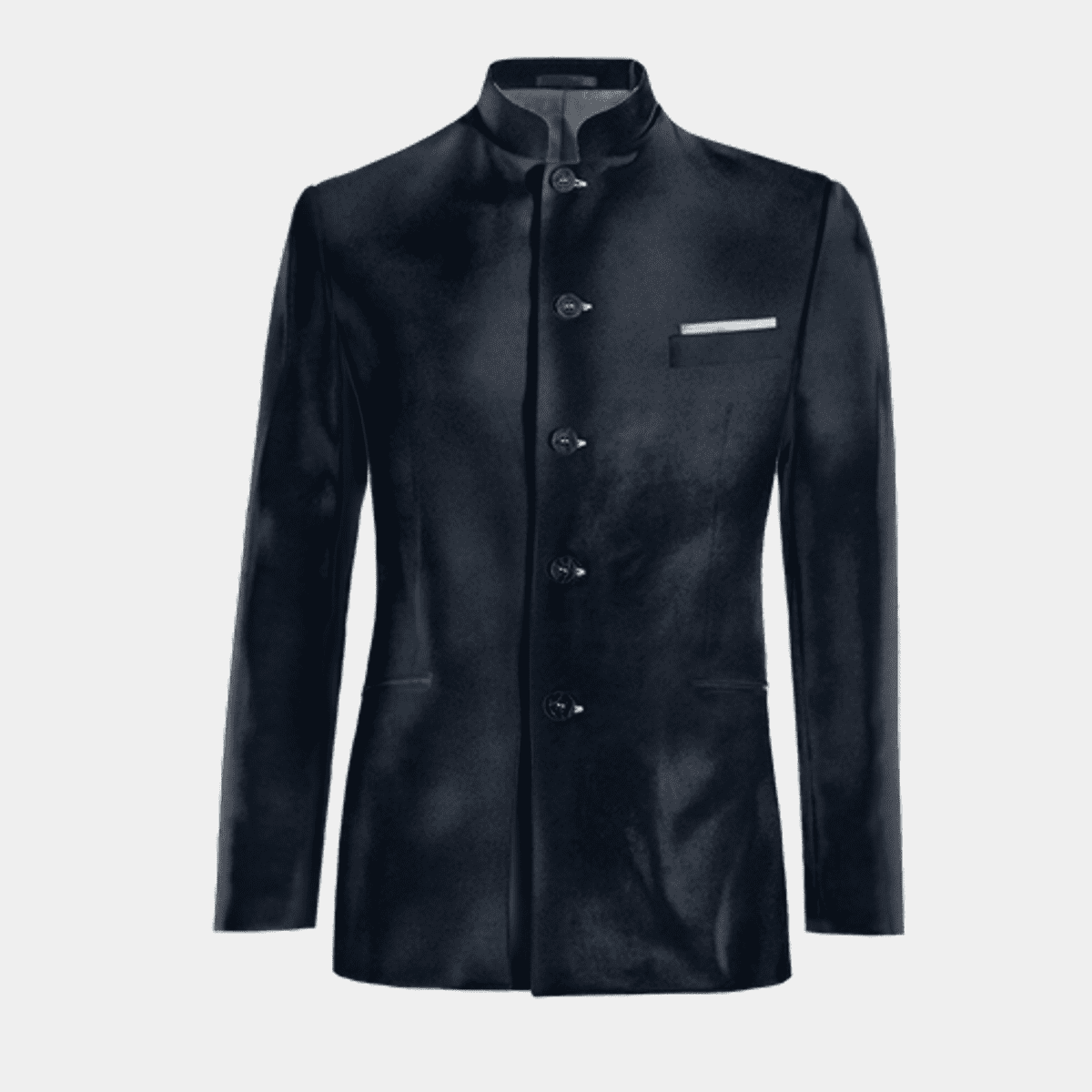 Navy blue velvet mao Suit Jacket with elbow patches