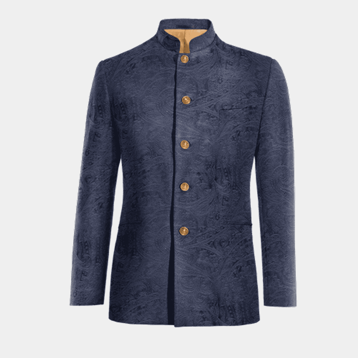 Navy blue paisley velvet mandarin collar Jacket