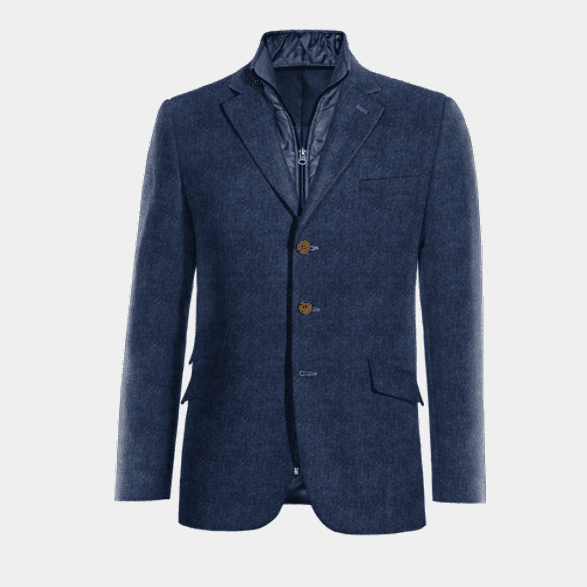 Royal blue herringbone tweed essential three buttons Blazer with elbow ...