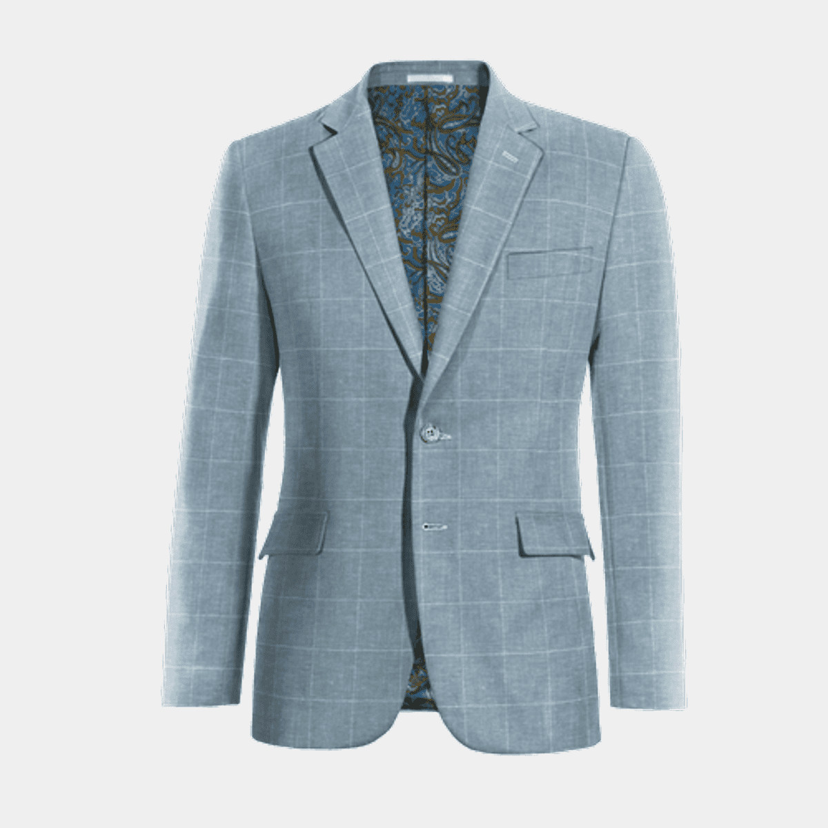 Light blue windowpane lightweight cotton-linen Jacket with customized ...