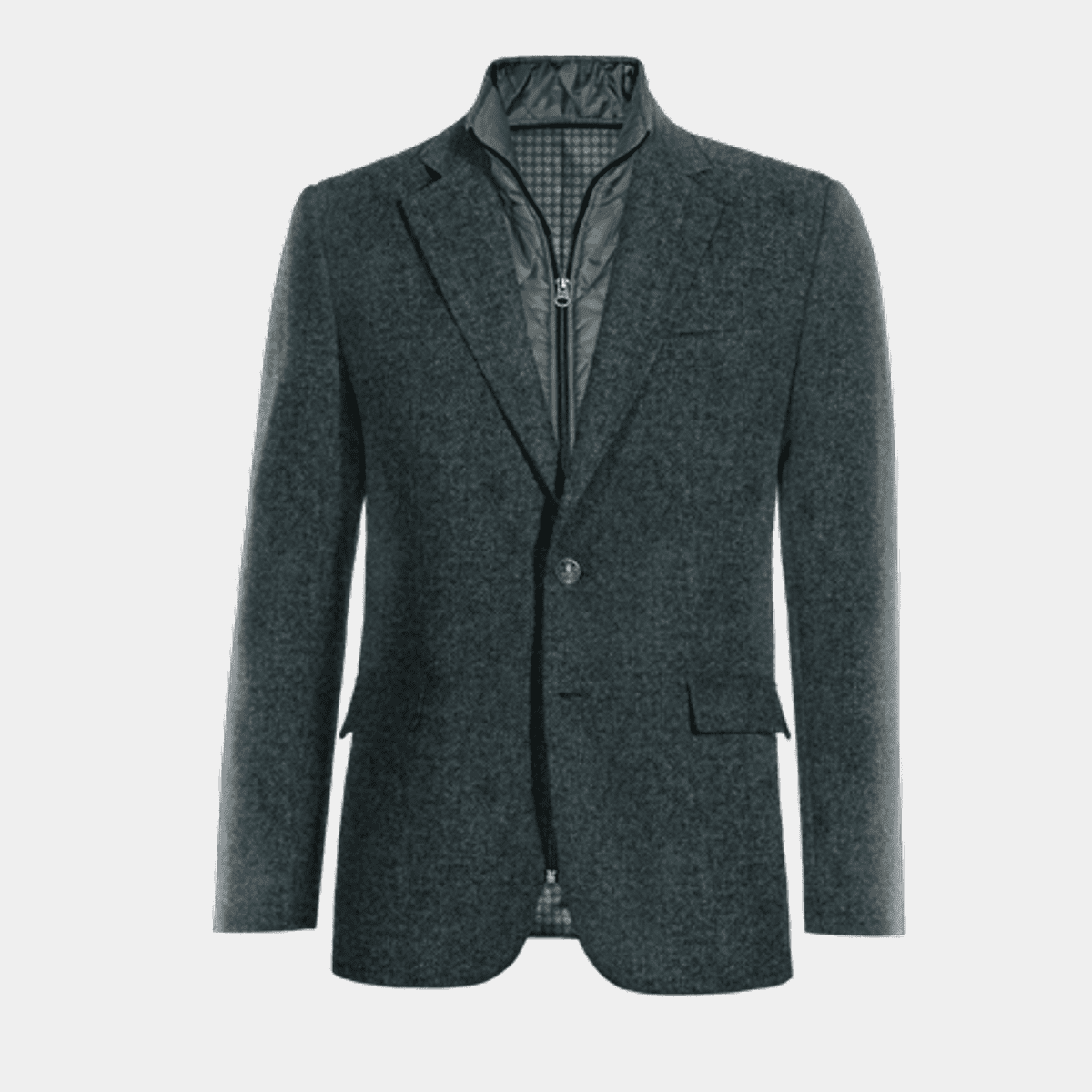 Blue donegal tweed wide lapel Jacket with removable padded piece