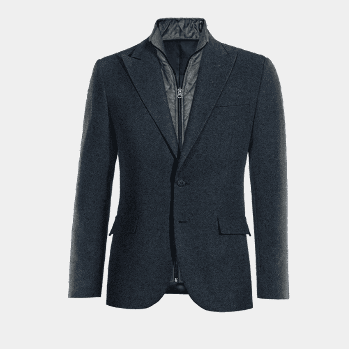 Navy blue donegal tweed peak lapel Jacket with removable padded piece