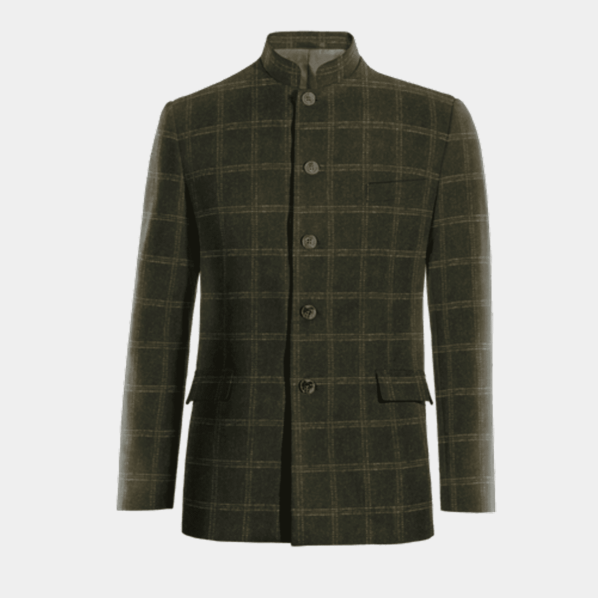 Forest green windowpane tweed collarless Jacket