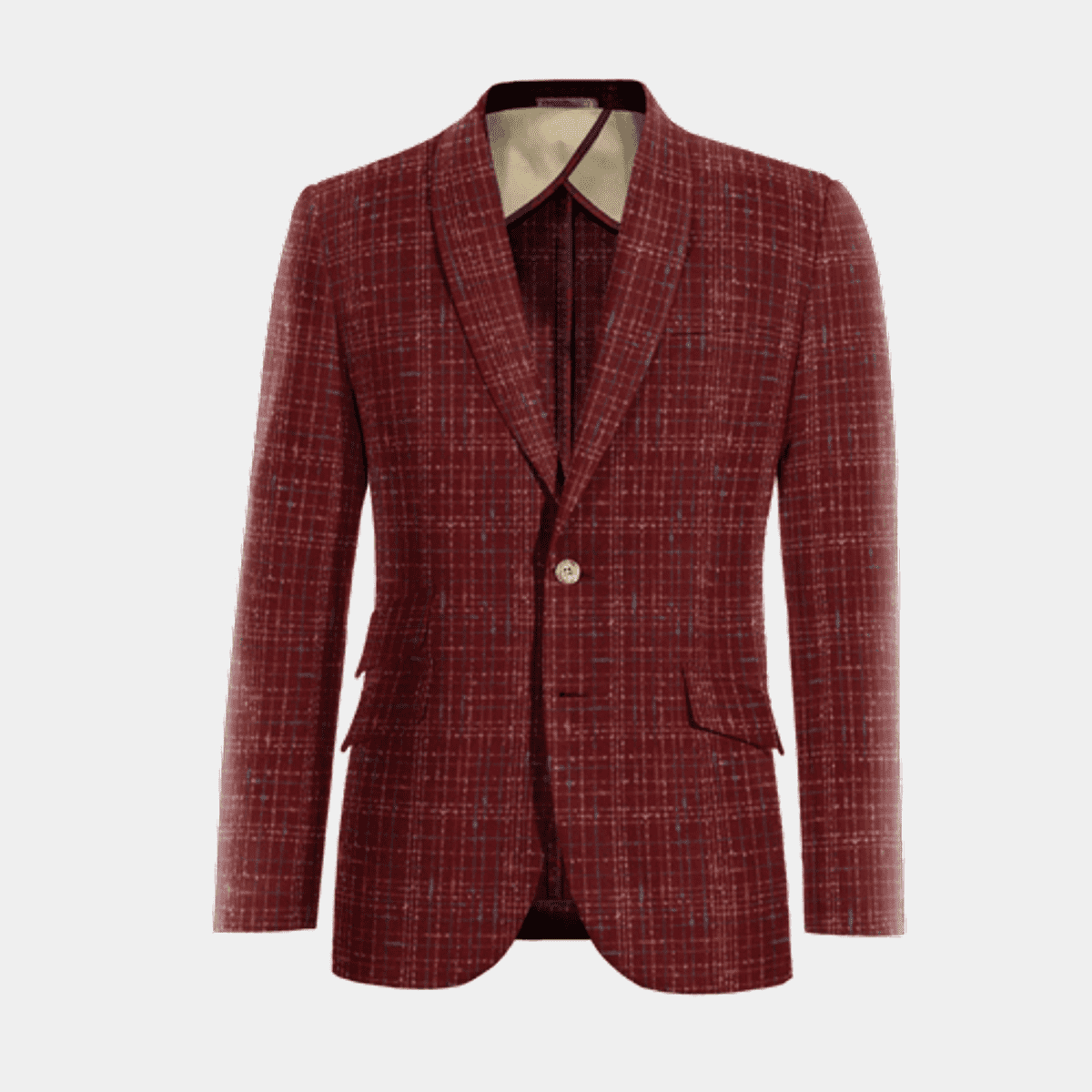 Burgundy plaid rounded lapel unlined Suit Jacket