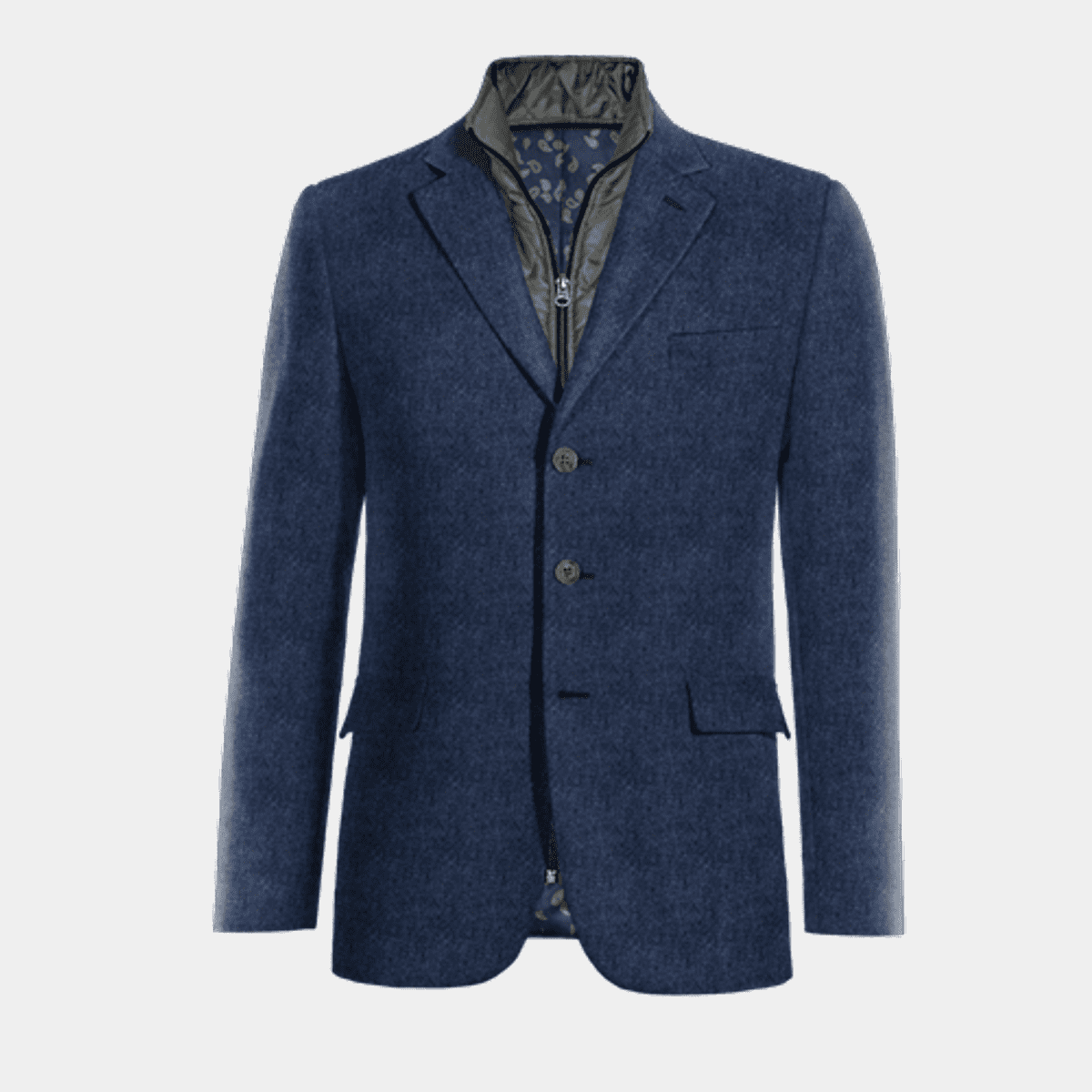 Royal blue herringbone tweed essential three buttons Jacket with ...