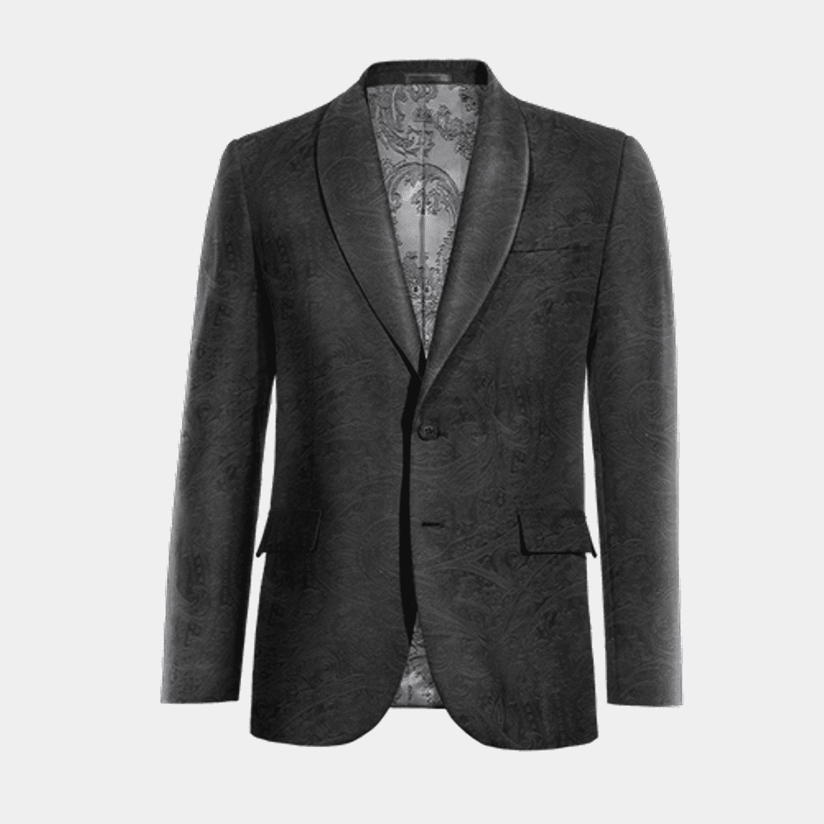 Onyx black paisley velvet round lapel Blazer
