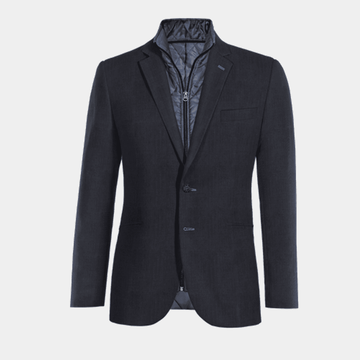 Navy blue super 100s Merino Wool slim fit Blazer with elbow patches ...