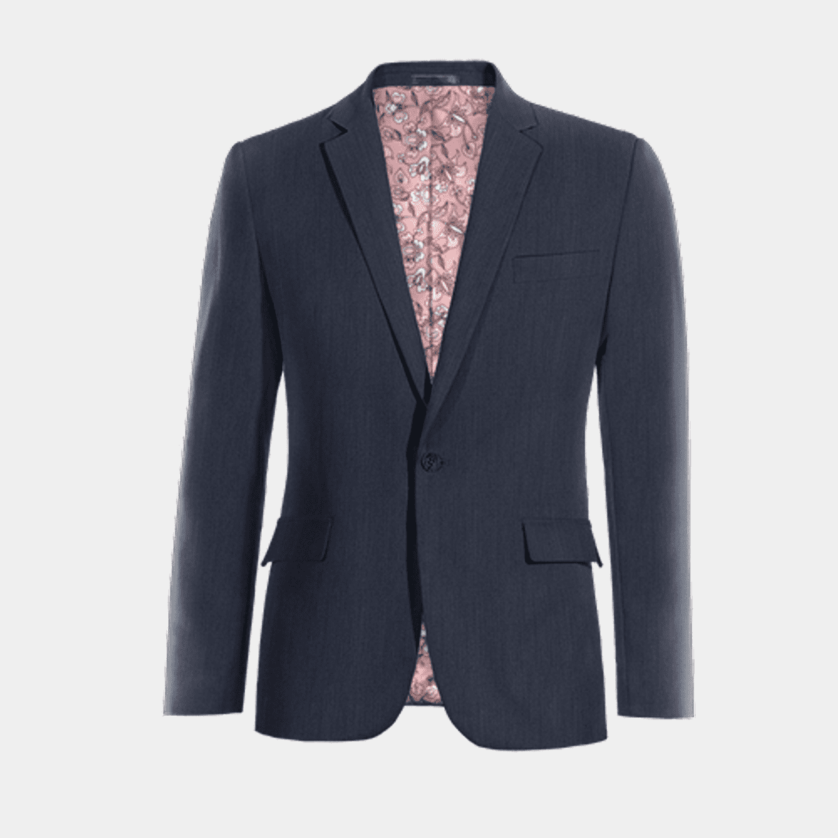 Navy blue linen slim fit one button Jacket with elbow patches
