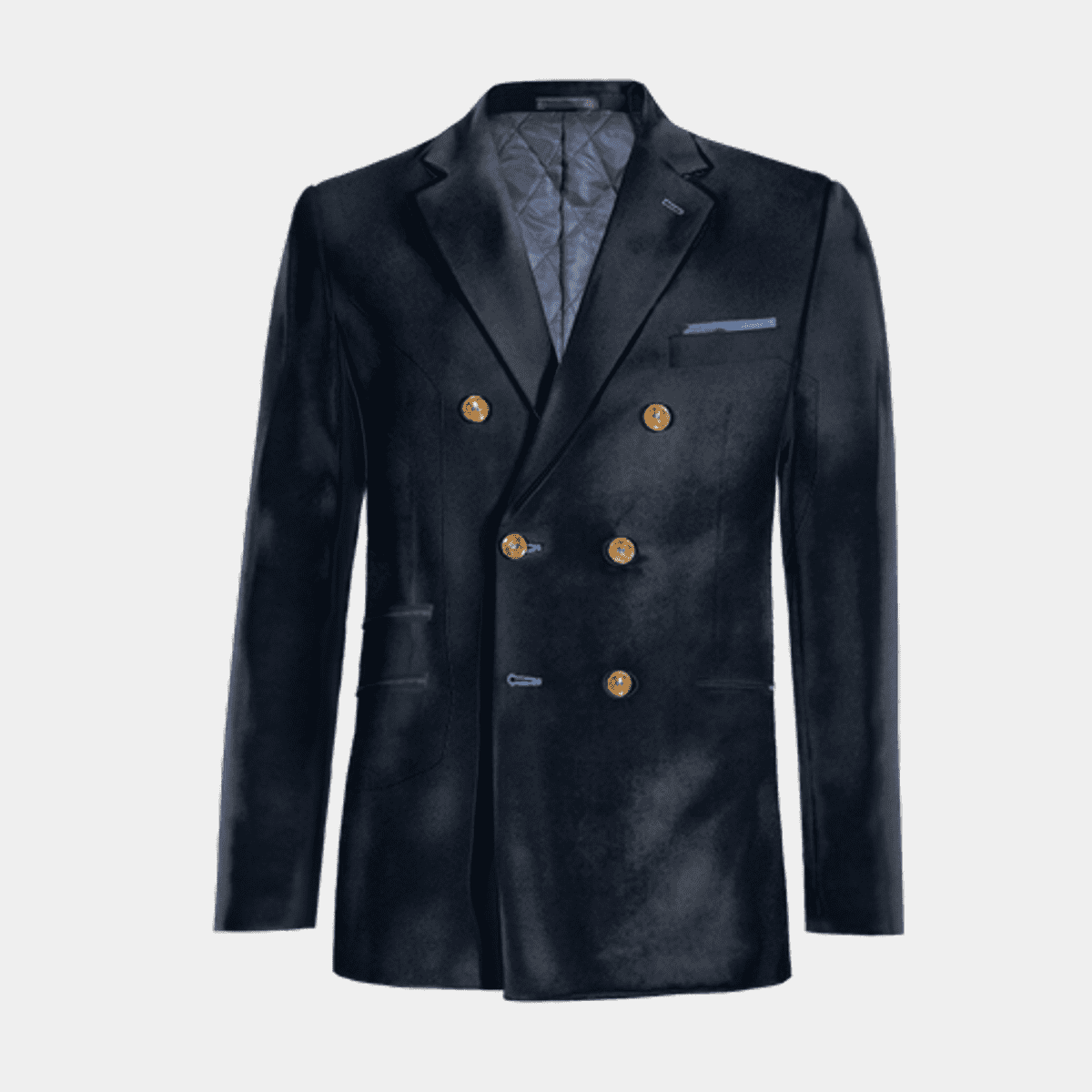 Navy blue velvet six buttons double breasted Jacket with a pocket square