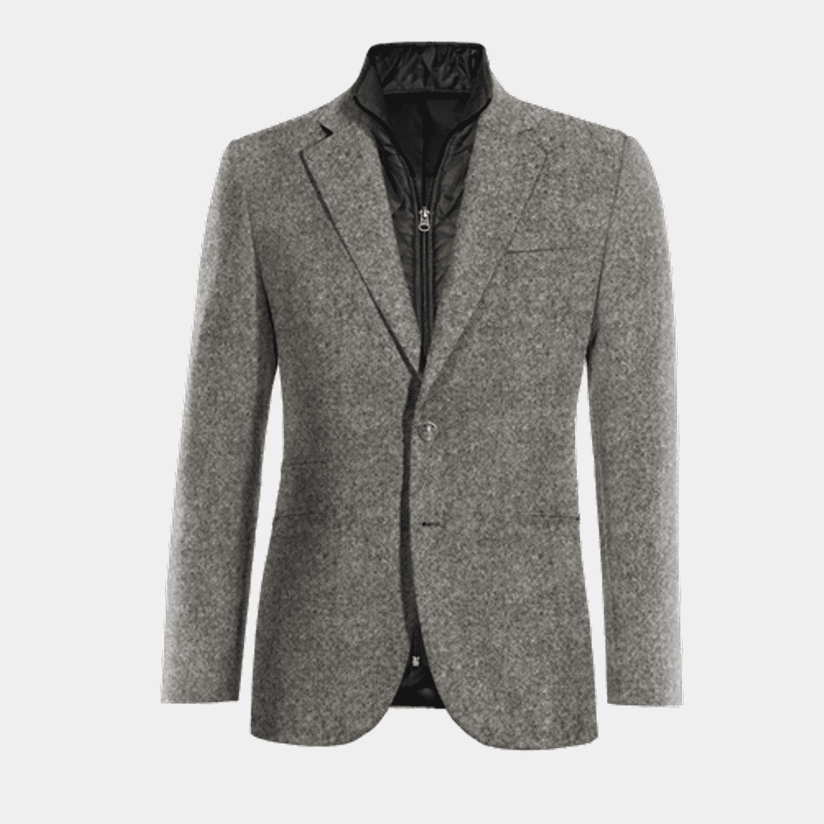 Light grey donegal tweed wide lapel Jacket with padded gilet piece