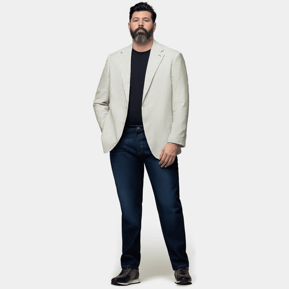 Blazer verde claro de seersucker ligera solapa ancha