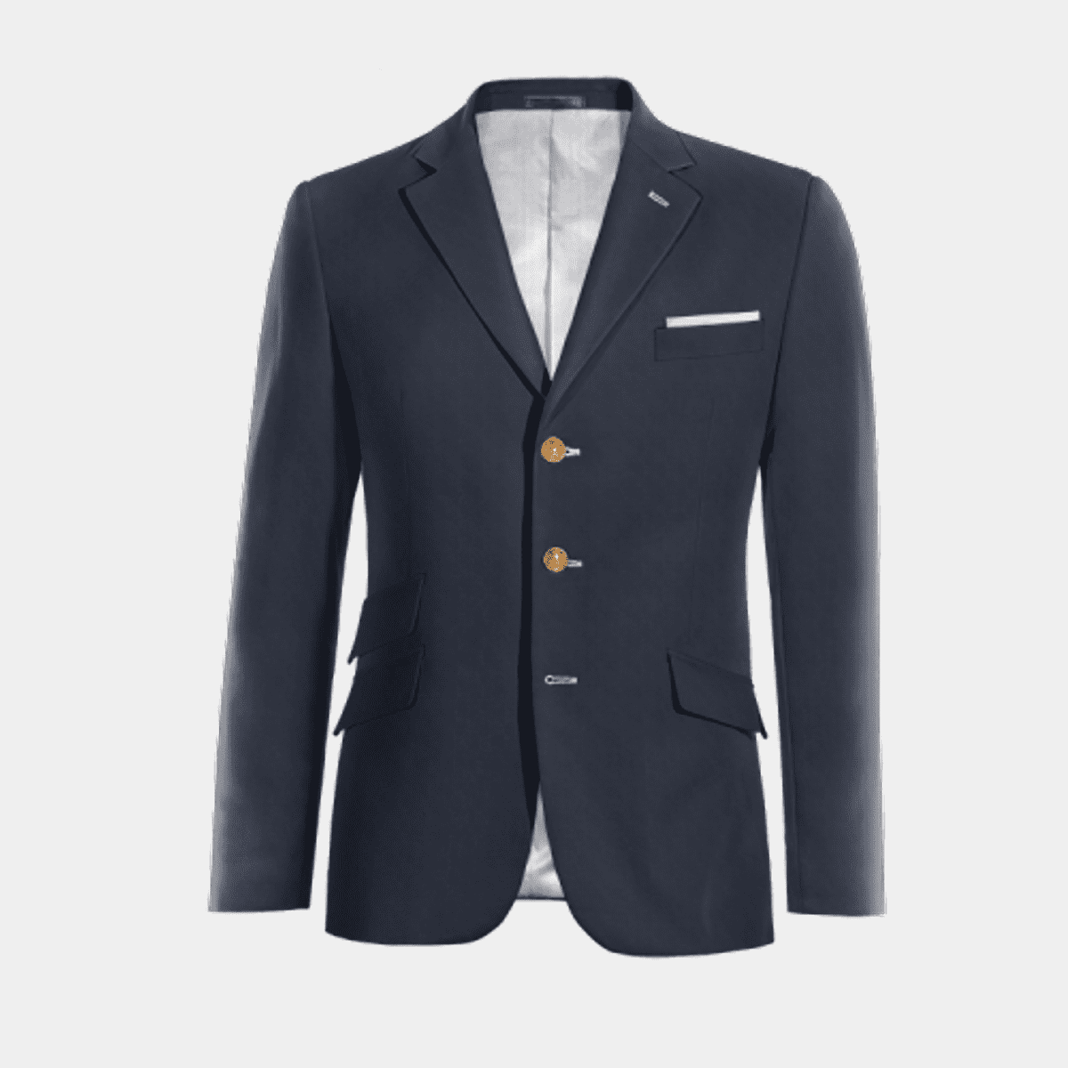 Navy blue year-round 3-buttons Suit Jacket with pocket square