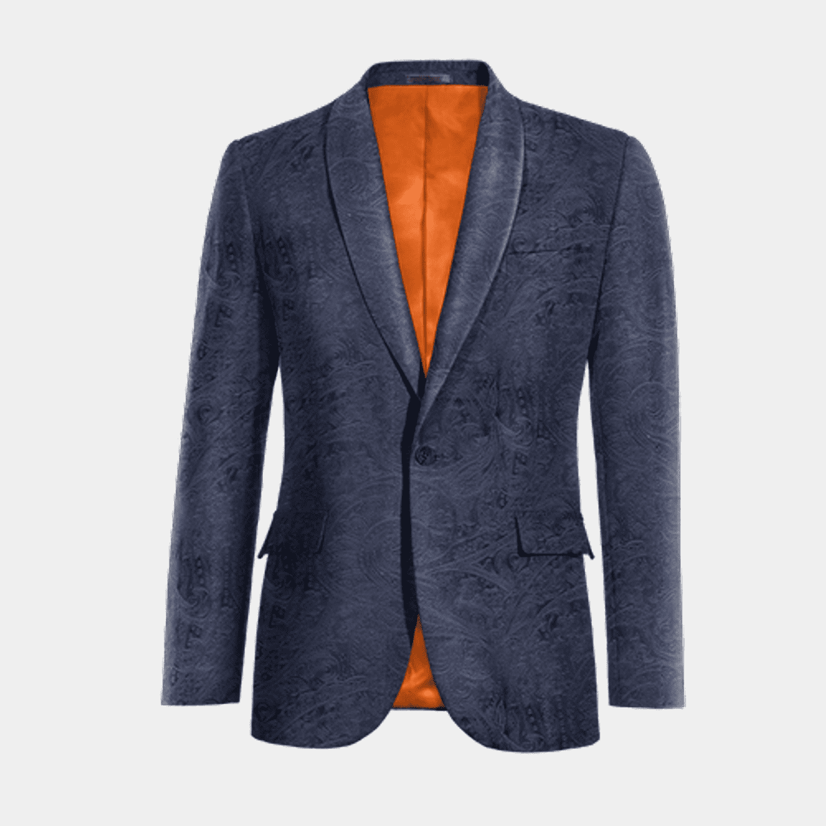 Navy blue paisley velvet shawl lapel Jacket