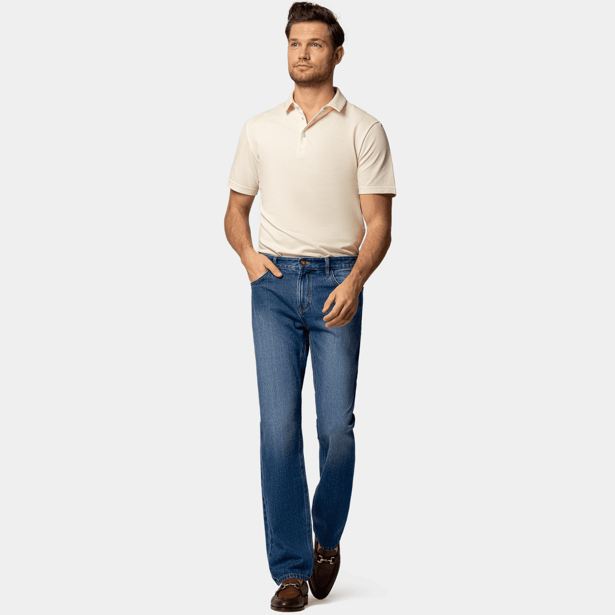 Denim-classic stoned blue straight Jeans