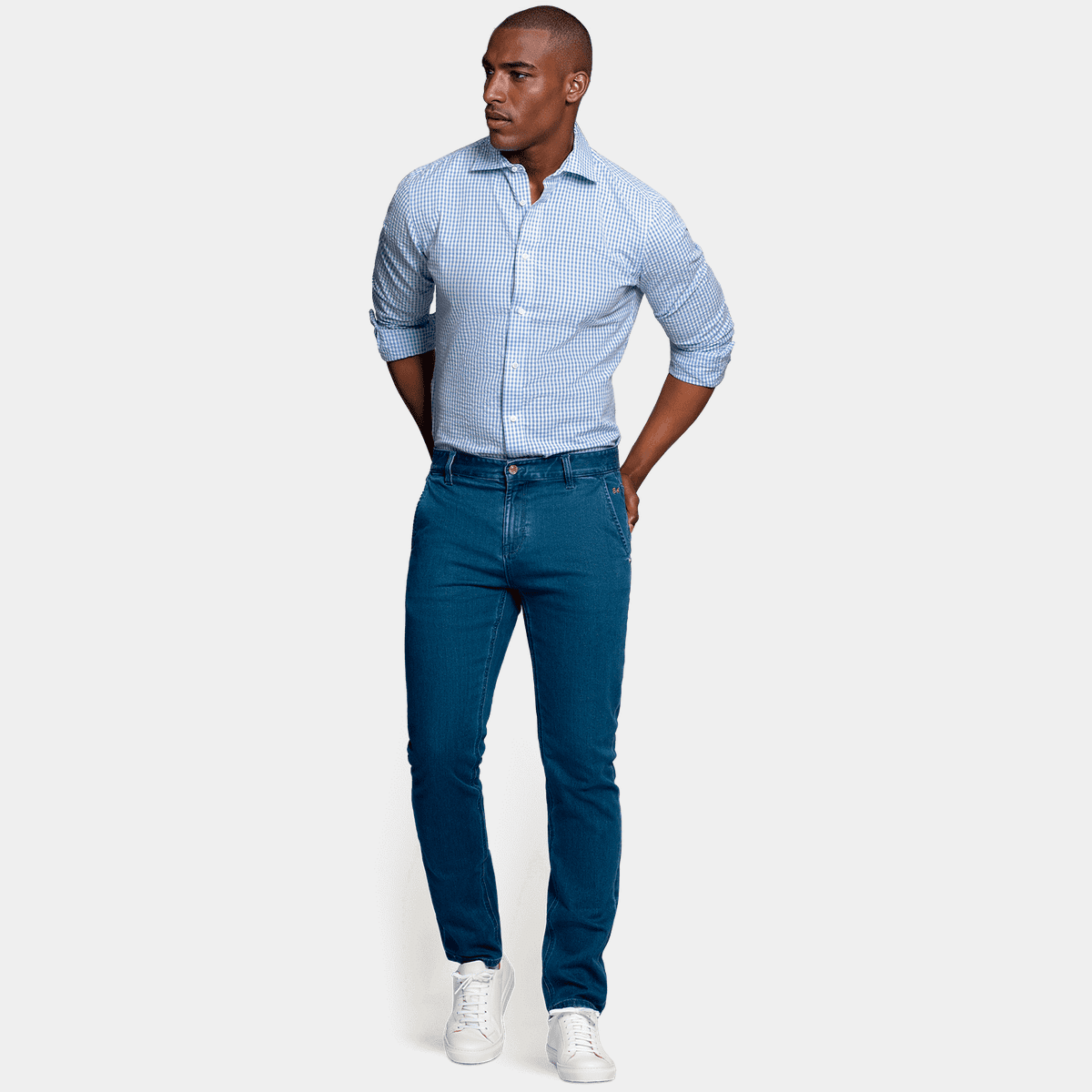 Business mid blue worker straight Jeans