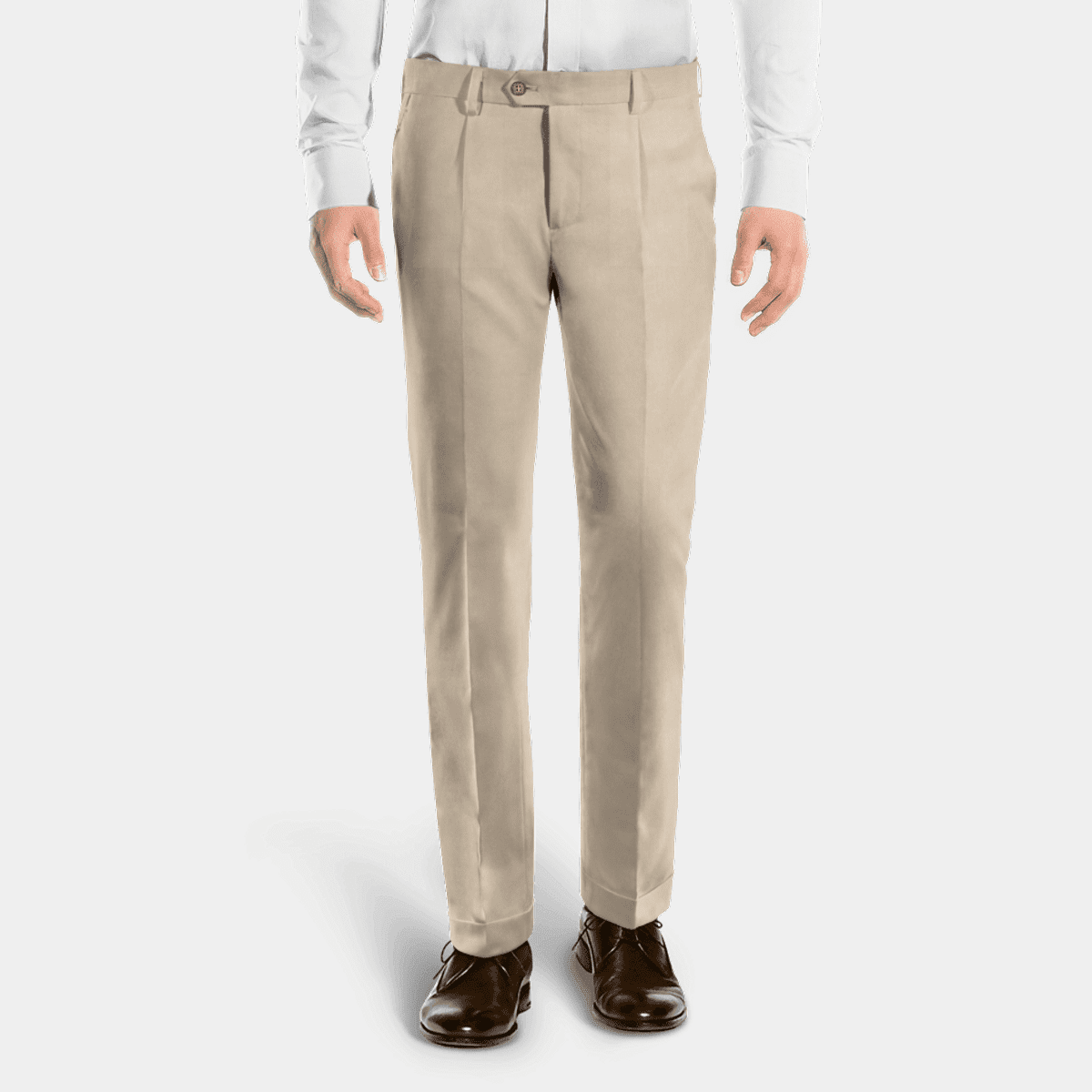 Stretch beige micro-corduroy pleat cuffed Trousers
