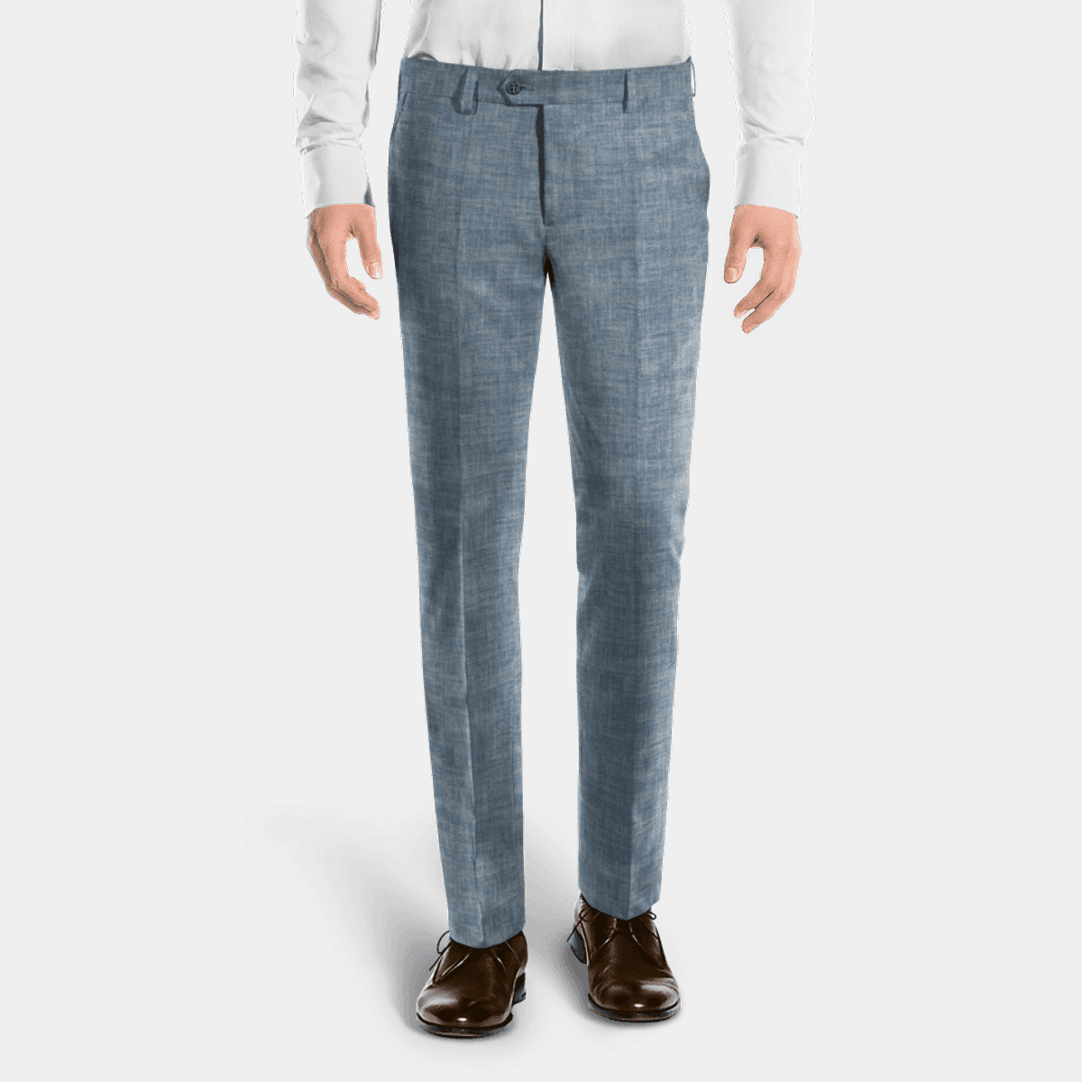 Mid blue linen-cotton herringbone slim fit Trousers