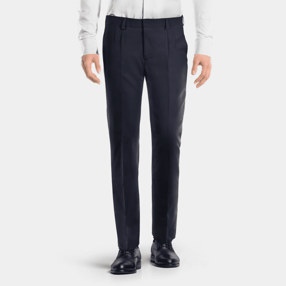 Pantalon premium à double pince bleu marine en laine mérinos stretch