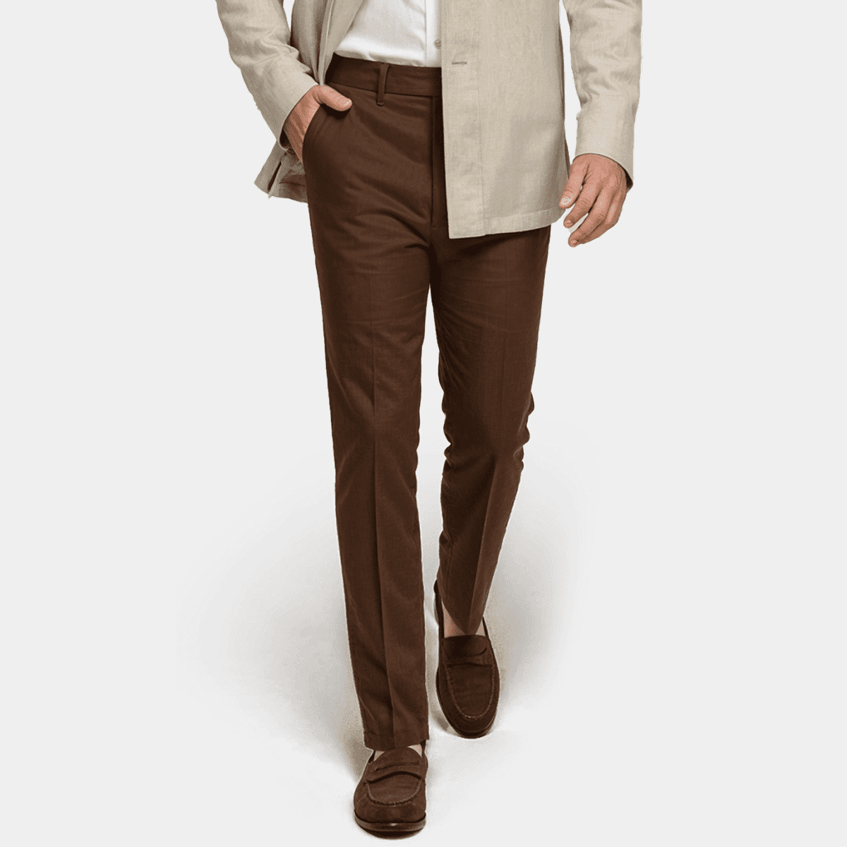 Brown linen slim fit Trousers