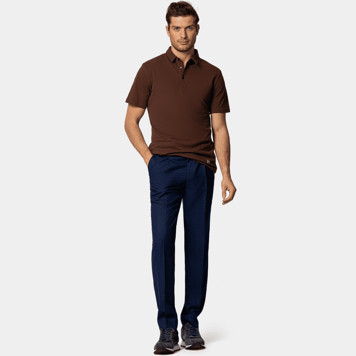 Chocolate brown pique dress collar polo