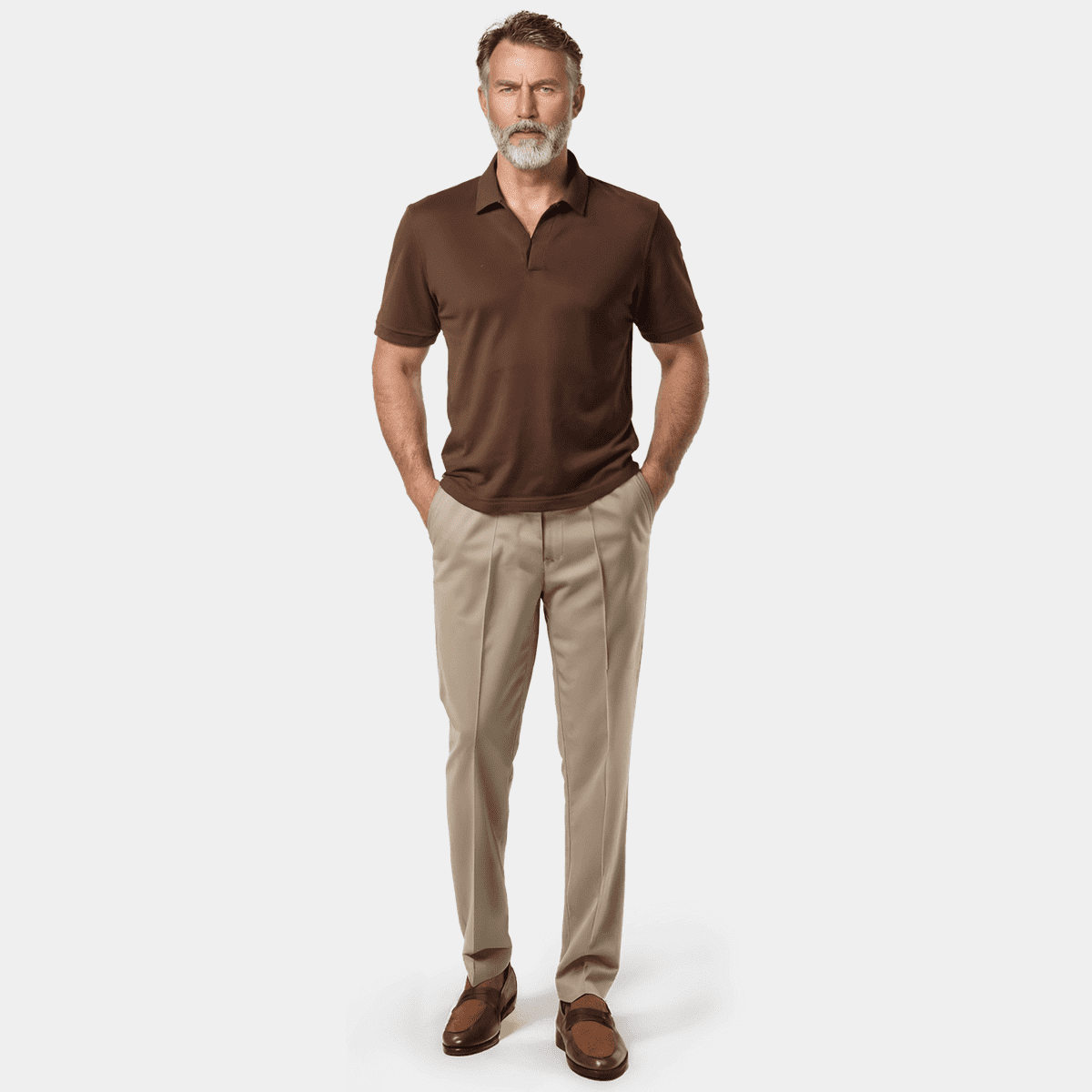 Chocolate brown pique buttonless polo