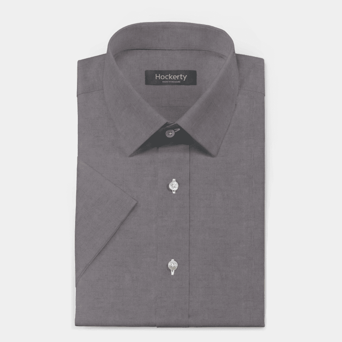 Gray short sleeve linen-cotton stretch Shirt